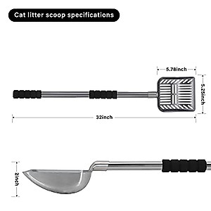 Acalu Cat Litter Scoop,Metal Long Handle Kitty Litter Scooper,Heavy Duty Cats Pooper for Litter Box Pet Poop Shovel 32inch