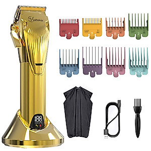 Hatteker Hair Clipper for Men Cordless Hair Trimmer Professional Hair Cutting Kit Barber Clipper Beard Trimmer with 8 Colorful Combs USB Rechargeable (Gold)
