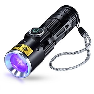 DARKDAWN UV 395nm Light Flashlights USB Rechargeable Ultraviolet LED Blacklight Mini Wood’s Lamp Portable Blacklight for cat Urine Detection Dry Stains, Uranium Glass, Leak Detection, D15 395 nm