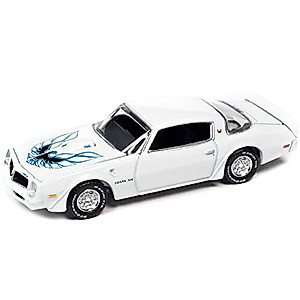 1976 Pontiac Firebird Trans Am Cameo White w/Blue & Black Bird Hood Graphic Vintage Muscle Ltd Ed 1/64 Diecast Model Car by Auto World 64362-AWSP104 B