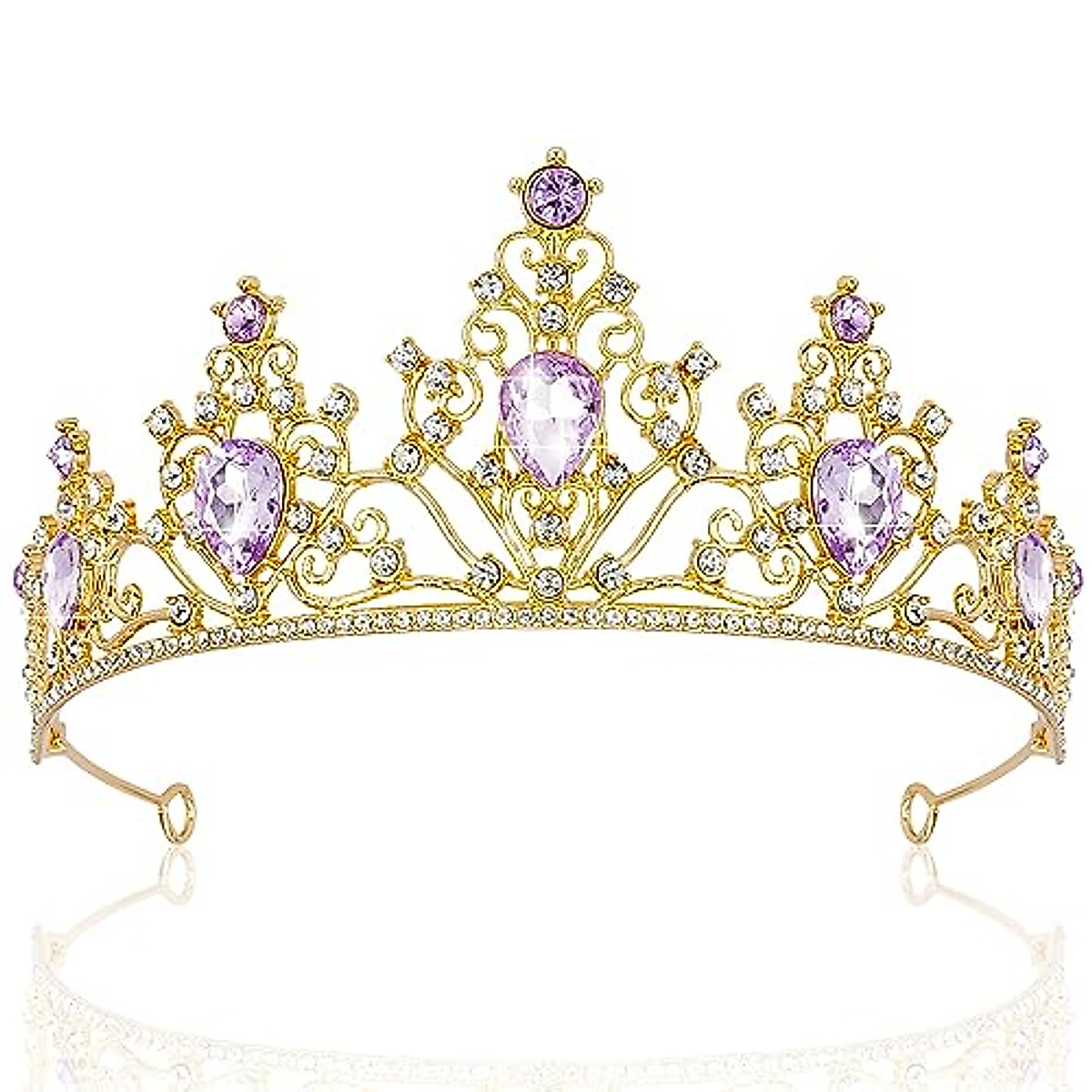 AHONEY Purple Gem Gold Tiara and Crown for Women, Crystal Mermaid Crown Rhinestone Princess Tiaras for Girls Rapunzel Crown for Wedding Birthday Prom Halloween Party
