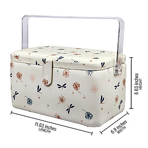SINGER Large Premium Sewing Basket with Notions Sewing Kit & Matching Pin Cushion (Anthriscus Print)