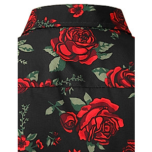 ZEROYAA Mens Fashion Urban Design Polyester Slim Fit Long Sleeve Rose Printed Button Up Dress Shirts ZLCL21-Black Small
