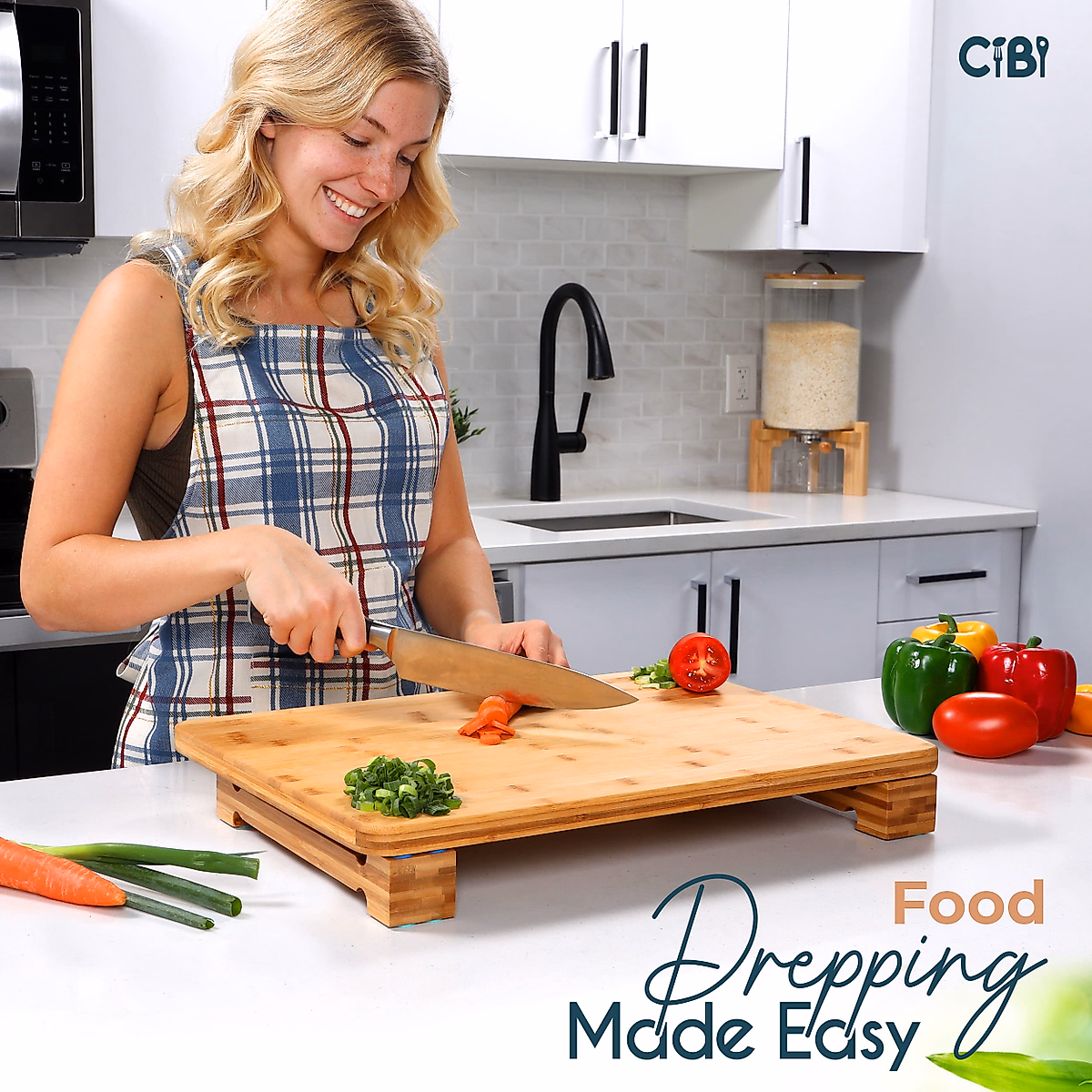 Cibi Kitchens Bamboo Cutting Board Legs - 2Pcs Wood Cutting Board Feet with Silicone Non Slip Pads, 4.5cm x 5cm x 50cm Wood Riser Elevates the Cutting Board