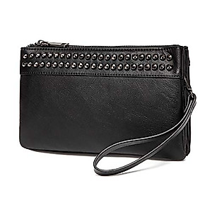 VASCHY Wristlet Clutch Purses, SAC Large Studs Soft Faux Leather Crossbody Evening Clutch Wallet for Women Black