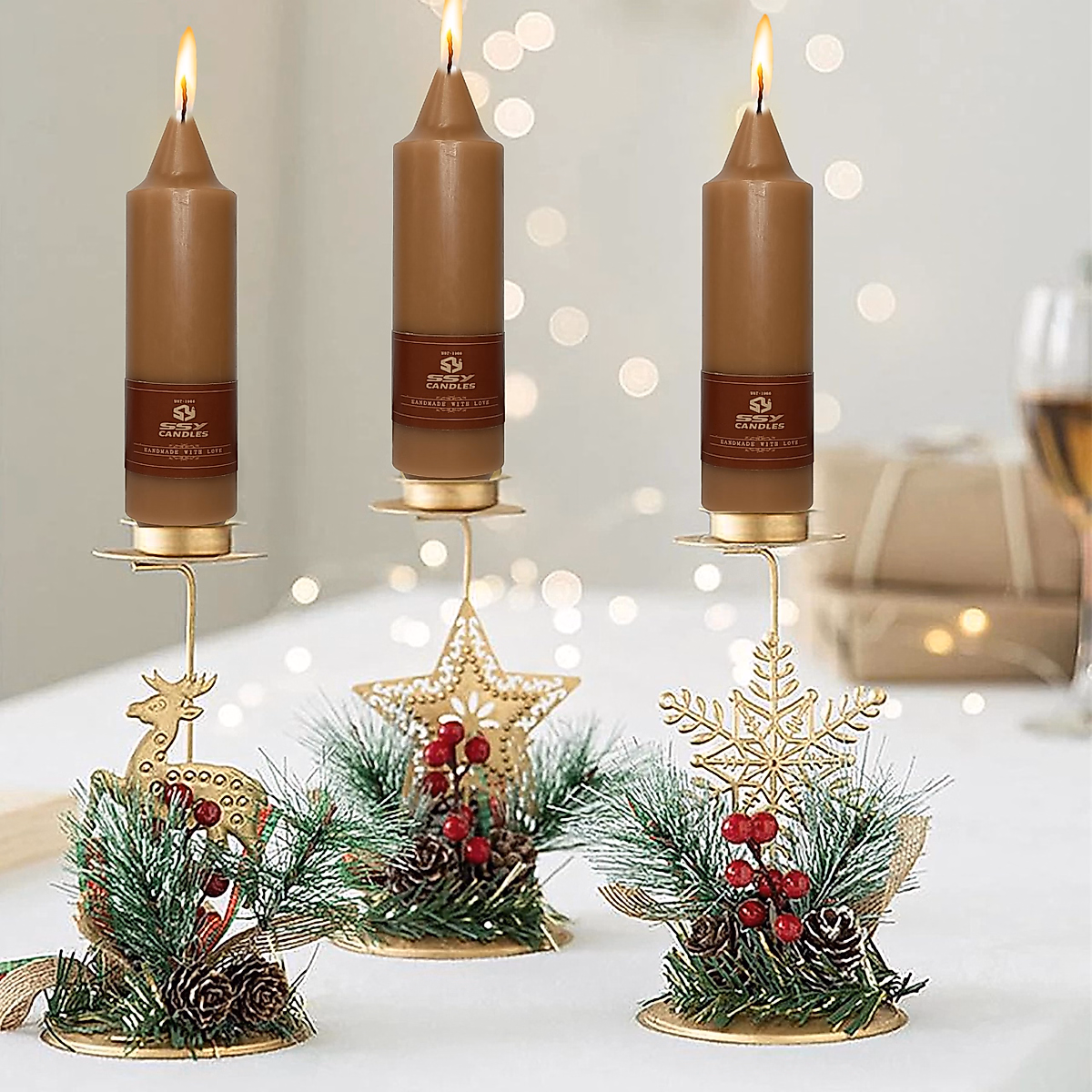 4 PCS Short Taper Candles Brown Candle Tapers Candle Sticks 5 inch for Dinner Household Wedding Party Home Décor Candles