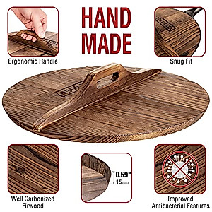 YOSUKATA Carbon Steel Wok Pan 14 Cast Iron Wok Cover - Premium Wok Cover 14 inch Pan Lid - Wooden Wok Lid 14 in with Ergonomic Handle - Woks and Stir Fry Pans