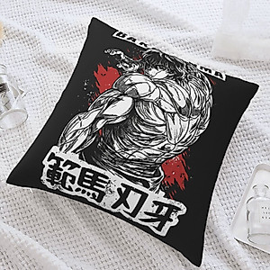 Flokoo Anime Baki The Grappler Baki Hanma Throw Pillow Cases Dorm Decor for Bedroom Living Room 18x18 Inch