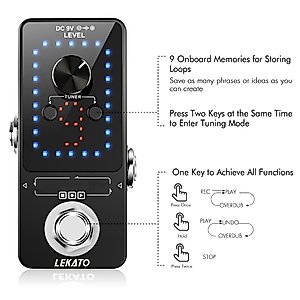 LEKATO Guitar Effect Pedal with External Pedal for Guitar Looper Pedal Tuner Switching, Function Loop Station Loops 9 Loops 40 minutes Record Time, Perfect Collection for Electric Guitar Bass