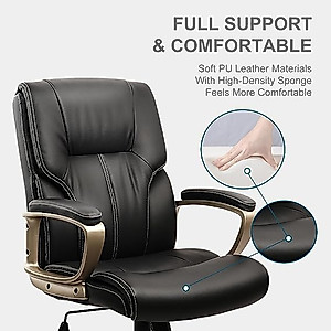 CLATINA Deluxe Executive Office Chair Enhanced Comfort with Padded Armrests, Ergonomic PU Leather Design, Nylon Lacquered Computer Desk Chair with Lumbar Support, Ideal for Home Office Black