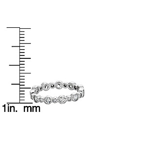 Sterling Silver Bezel Set Round Cut Cubic Zirconia Alternating Big Small Eternity Band Stackable Ring