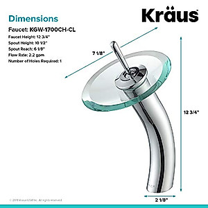 Kraus KGW-1700CH-CL Single Lever Vessel Glass Waterfall Bathroom Faucet Chrome with Clear Glass Disk