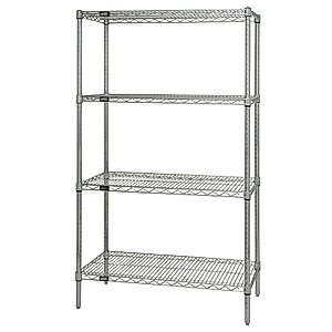 Quantum Storage Systems WR63-2436C Starter Kit for 63" High 4-Tier Wire Shelving Unit, Chrome Finish, 800 lb. Per Shelf Capacity, 24" Width x 36" Length x 63" Height