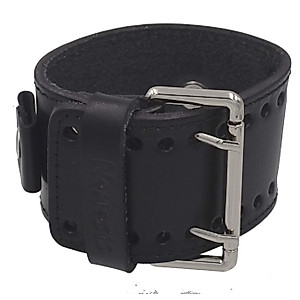 Nemesis LBB-KK 24mm Lug Width Wide Black Leather Cuff Wrist Watch Band with Black Stitching