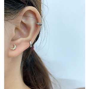 12 Pairs CZ Stud Earrings 16g Cartilage Earring Set Tragus Helix Surgical Stainless Steel Cubic Zirconia Stud Tiny Ball Screw Backs Ear Auricle Cute Love Heart Flower Barbell Piercing Set for Women