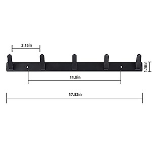 Fecraf Coat Hooks, Wall Mounted Coat Rack, Matte Black, Wall Hangers, Coat Rack with 5 Hooks for Bathroom Entryway Hat Key Towel Bag Kids. (5 Hooks)
