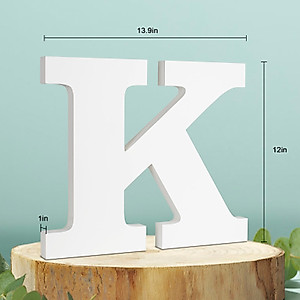 12 Inch White Wood Letters, Extra Large Unfinished Wooden Letters for Wall Decor, Printable Alphabet Letters Free Standing Solid Letters for Home Bedroom Wedding Birthday Party DIY Craft, Letter K