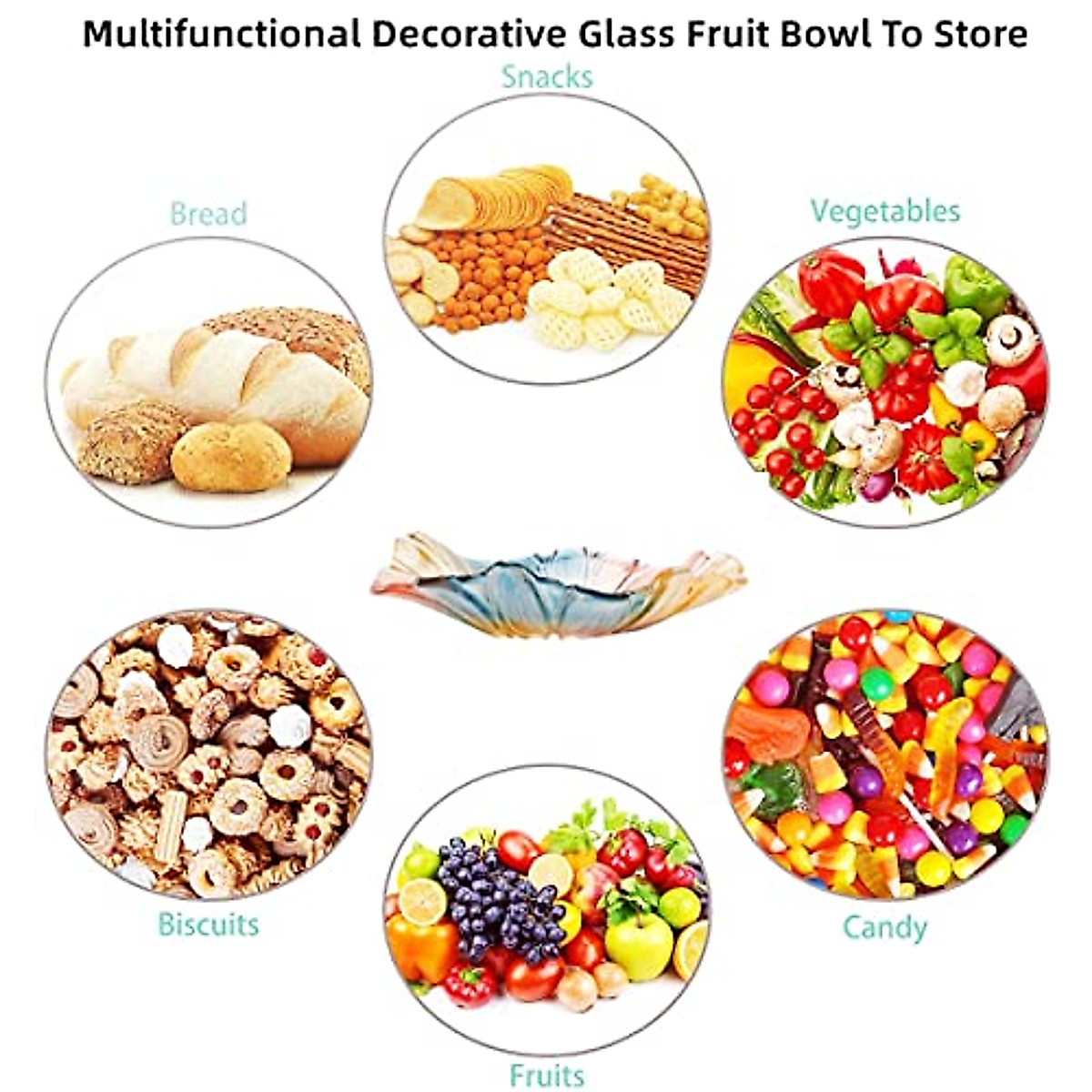 YITONGDA Tabletop Crystal Glass Fruit Plates Bowlfor Dessert Plate Cake Plate Glass Colorful Candy Snack Bowl,Art Glass Bowl Flower-shaped Design ，11 inch Diameter (Muti-color)