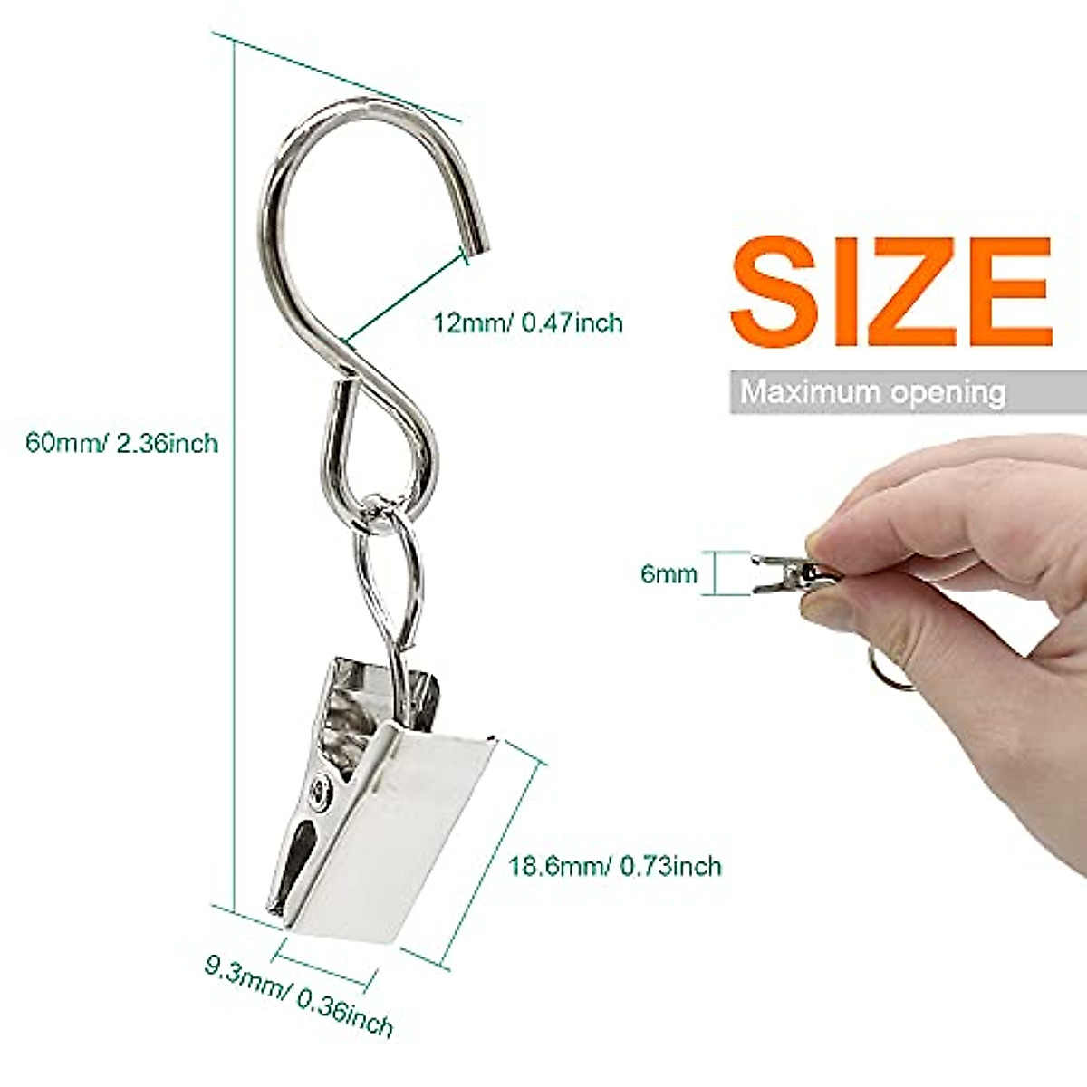 Renashed 50 Pack Curtain Clip String Hanger Outdoor Indoor Photo Hook Stainless Steel Hook Silver (Silver)