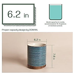 DOWAN Utensil Holder, 360° Rotating Extra Large Cooking Utensil Holder, 7.2" Kitchen Utensil Holder for Countertop, Utensil Crock for Farmhouse Kitchen Decor, Ceramic Stable Utensil Caddy, Blue