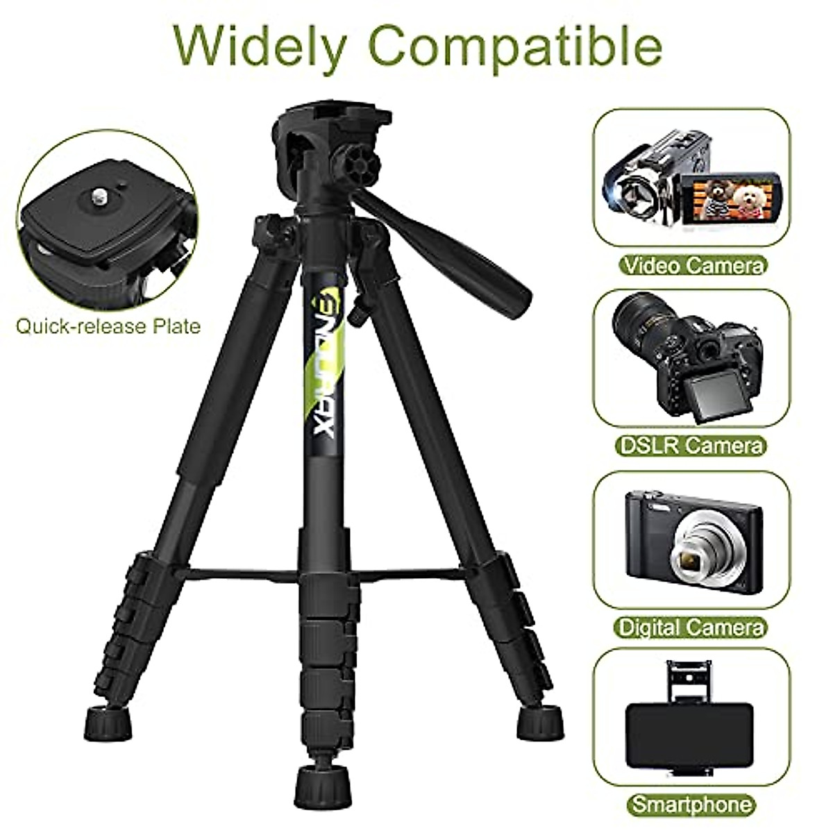 Endurax 66 Tripod for Camera and Phone Camera Tripod Stand with Quick Release Plate Compatible with iPhone Nikon Canon DSLR Heavy Duty and Sturdy