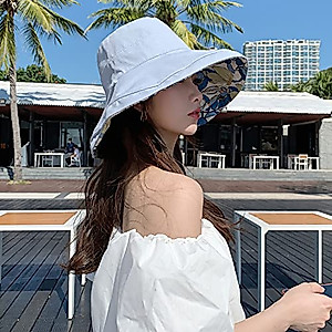 HUAMULAN Women Wide Brim Summer Sun Hat Floral Beach Lady Fishing Bucket Hats Reversible Foldable Travel UV Protection Windproof