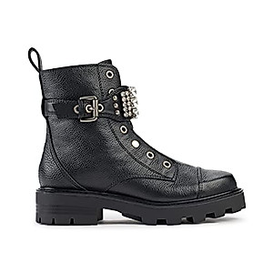 Karl Lagerfeld Paris Women's Lug-Sole Maeva Combat Boot with Crystal Detail Fashion, Black, 6.5