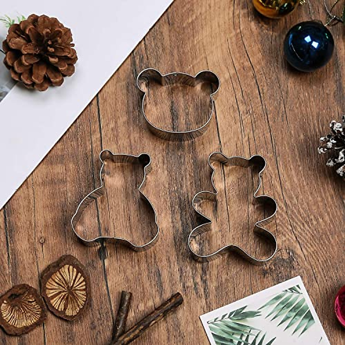 Crethinkaty Teddy Bear Cookie Cutter Set - 3 Pieces Bear Face and Teddy Bears Stainless Steel Biscuit Cutters Fondant Cake Decoration for Baking