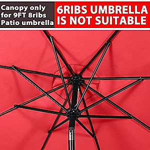 ABCCANOPY 9ft Outdoor Umbrella Replacement Top Suit 8 Ribs (Red)
