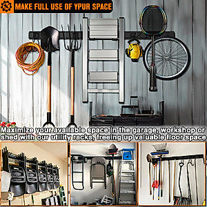 Tool Storage Rack - Garage Tool Organizer Wall Mount, 13Pcs Heavy Duty Garden Tool Organizer with 4 Rails & 9 Hooks for Garage Garden Shed Yard, 64in Adjustable Garage Storage Rack, Max Load 600 Lb