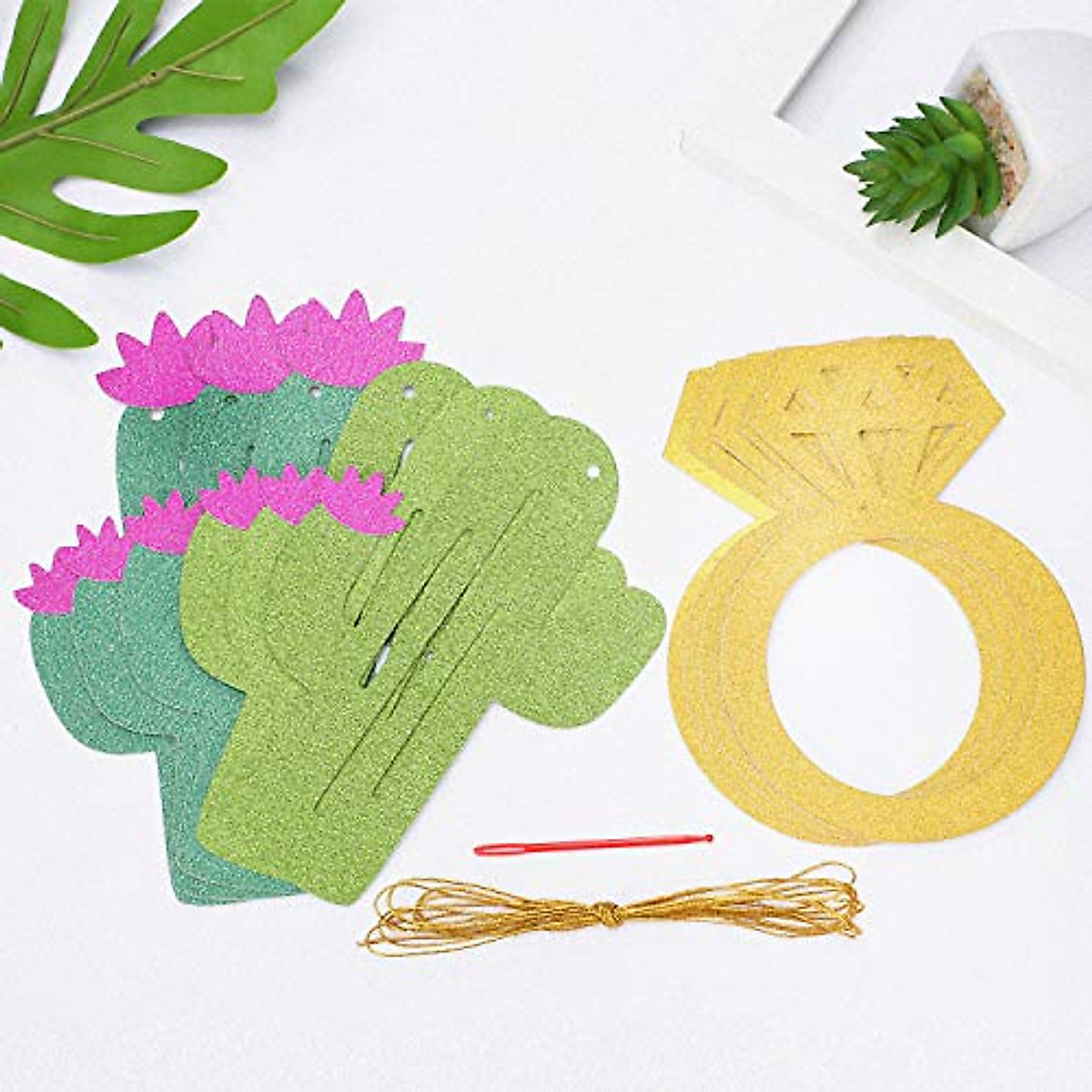 3 Pieces Mexican Fiesta Glitter Banner Taco Bout Love It's Time to Fiesta Cactus Pattern Garland Flag for Baby Shower Bridal Wedding Engagement Party Decorations