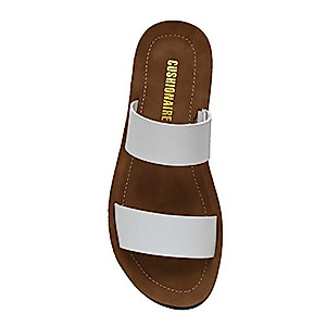 CUSHIONAIRE Women's Imelda 2 band slide sandal +Memory Foam, WHITE 9
