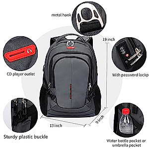 Sowaovut Travel Laptop Backpack Anti-Theft Bag with Password Lock Backpacks Fit 15.6 Inch Laptops for Men Women (Grey, 15.6 inch)