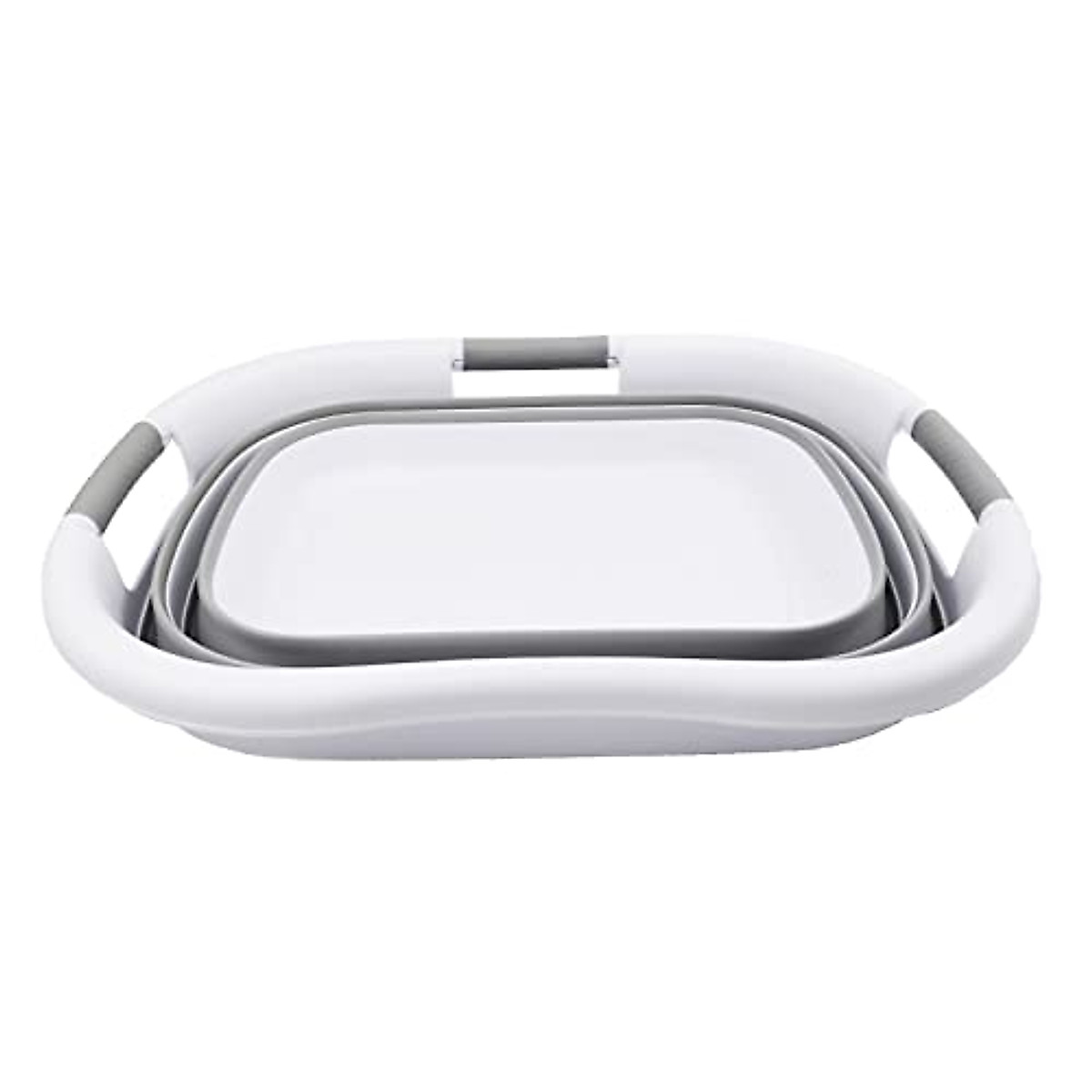 SAMMART 30L (7.9 gallon) Collapsible Plastic Laundry Basket - Foldable Pop Up Storage Container/Organizer - Portable Washing Tub - Space Saving Hamper/Basket (1, White/Grey)