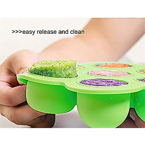 Tosnail 3 Pack Baby Food Storage Containers with Lids, Silicone Ice Cube Tray, Refillable Baby Food Jars Snack Containers, Freezer Safe Containers - Purple, Orange, Green