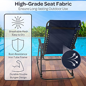 Lavish Home Rocking Chair Outdoor Furniture - Folding Chair Rocker with Adjustable Pillow - Camping, Front Porch, or Patio Furniture (Navy)