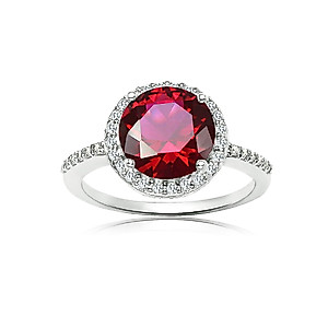 Ice Gems Sterling Silver Simulated Ruby and Cubic Zirconia Round Halo Ring, Size 8