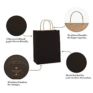 BagDream Gift Bags 8x4.25x10.5 25Pcs Black Kraft Paper Bags, Paper Gift Bags with Handles, Paper Shopping Bags Wedding Birthday Party Favor Bags Merchandise Retail Bags Sacks