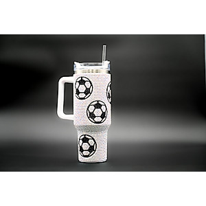 SEM LIFE 40 Oz Rhinestone Bling Tumbler with Handle and Straw (SOCCER), Stainless Steel and Double Wall Insulated