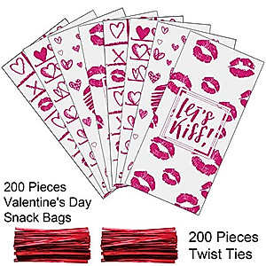Aneco 100 Pack Valentine's Cellophane Bags 4 Styles Valentine Candy Cookie Bags Plastic Valentine's Gift Bags Cellophane Bags with Twist Ties for Valentine's Party Favor Supplies