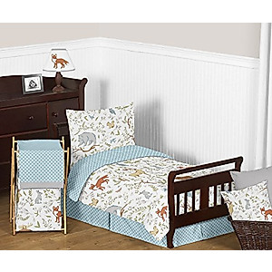 Sweet Jojo Designs Woodland Animal Toile Boy or Girl Small Fabric Toy Bin Storage Box Chest For Baby Nursery or Kids Room - Grey, Green and Brown Bear Deer Fox