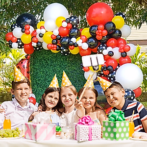 MOMO RUCCI 128Pcs Red Black Yellow Balloons Arch Garland Kit, with Cartoon Flash Lightning Foil Balloon,for Superhero Theme Race Car Cartoon Boy Birthday Baby Shower Party Decoration Supplies