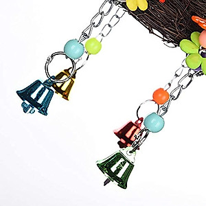 Bird Swing Nest Chew Toy with Bells Natural Rattan for Small Medium Parrots Parakeet Cockatiel Cockatoo African Grey Canary Conure Finch Lovebird Cage Accessories (S)