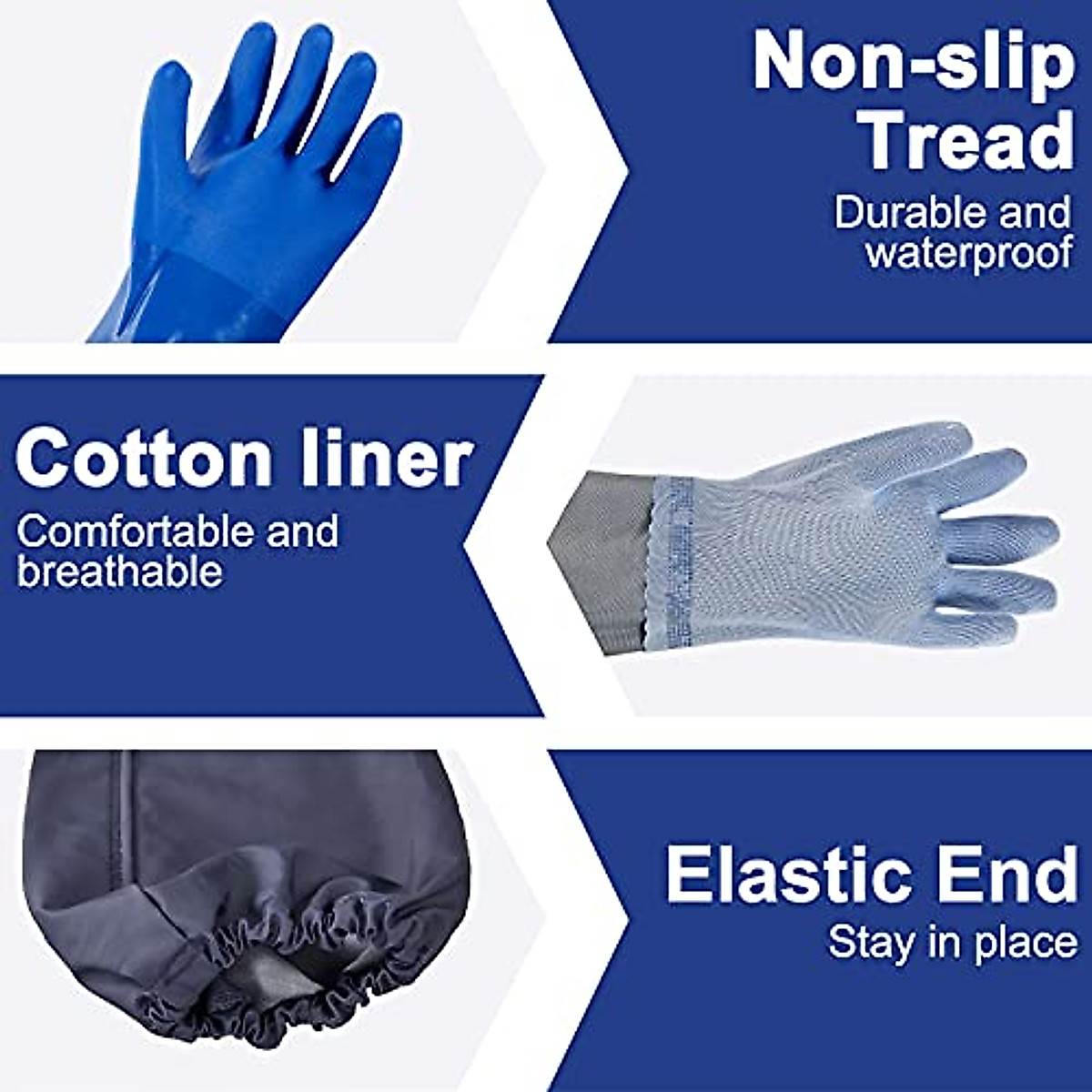 2 Pairs Long Gloves Extra-long 27.5 Inch Rubber Gloves Waterproof PVC Reusable Long Gloves Long Cuff Gloves Heavy Duty Anti-skid Acid-alkali and Oil for Household Fishery Agriculture Animal Husbandry