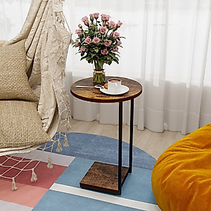 DCLRN C Shaped End Table for Couch,Round Coffee End Table,C Shaped Wood Side Table-Perfect for Living Room and Bedroom.(Brown)