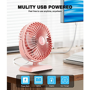 JZCreater USB Desk Fan, USB Fan Mini, 360 Rotation Desktop Fan with 3 Speed, Table Personal Cooling Fan, Quiet Mini Desk Fan, USB Powered, Small Fan for Home Office Bedroom Car Travel, Pink