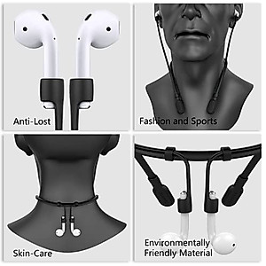 HALLEAST Compatible AirPods Pro2/3/Pro/2/1 Skin-Friendly Silicone Neckband Strap, Lightweight Airpod Holder, Anti-Lost Wire, Airpod Cord for Gym, Wireless Earbuds Strap, Headphone Strap (Black)