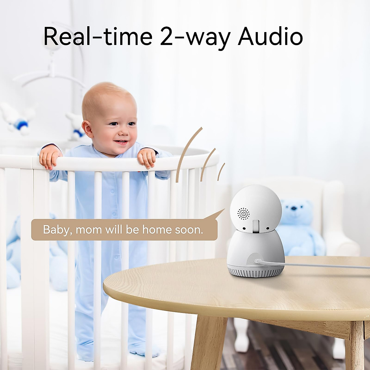 Hugfar Baby Monitor 2K Pan-Tilt-Zoom Home Security Camera with Audio, 3MP Indoor Pet Dog Camera 2.4G WiFi Camera Smartphone 24/7 Recording, Infrared Night Vision 2-Way Talk, Cloud & Local Storage