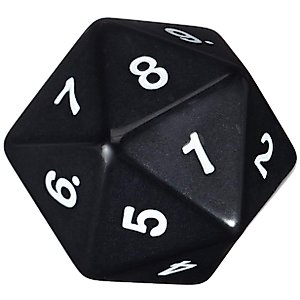 Koplow Games 55mm Jumbo D20 Opaque Black with White Numbers