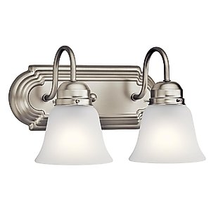 Kichler 12.25" 2-Light Vanity Bath Light in Brushed Nickel, Modern Bathroom Light with Clear Satin Etched Glass, (12.25" W x 8" H), 5336NIS